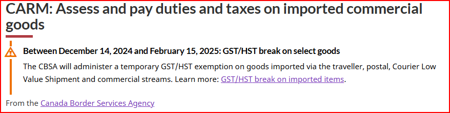 CBSA's CARM Page Updates & Reminder - GST Break Ends on February 15 ...