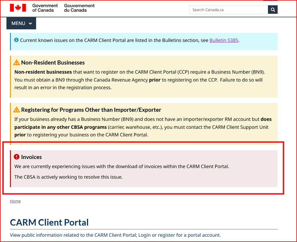 Issues with Invoice Download in CARM | CSCB National Office