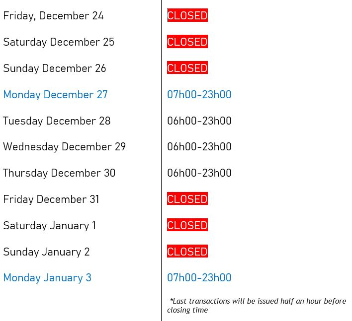 Montreal Gateway Holiday Schedule | CSCB National Office