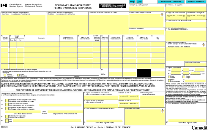 Temporary Admission Permit, Form E29B | CSCB National Office